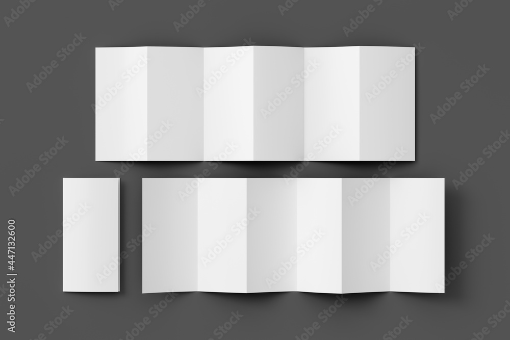 Vertical page zigzag or accordion fold brochure. Six panels, twelve ...