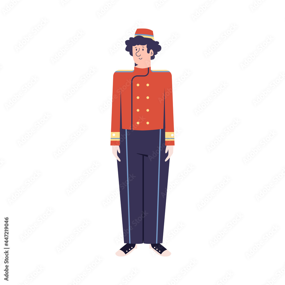 Vector de Stock Porter in retro uniform in flat cartoon style vector ...