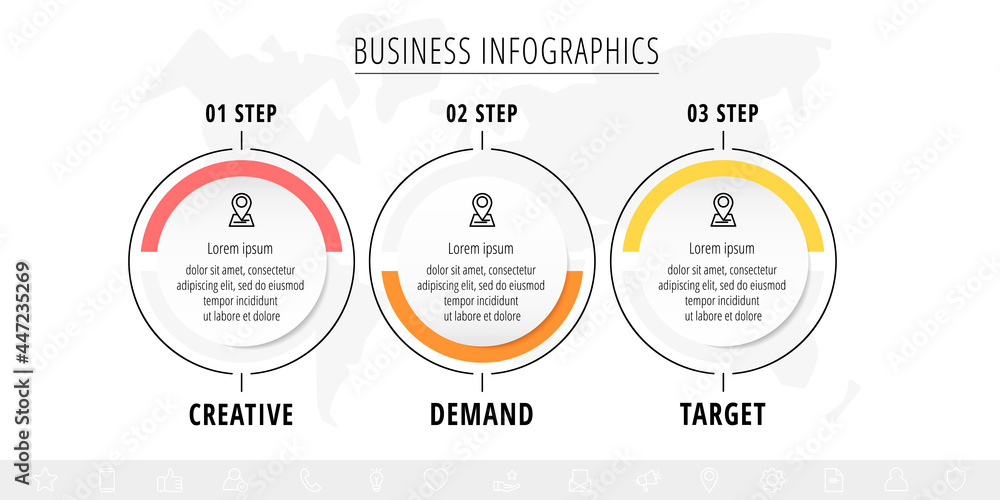 Business vector infographics with three line circles. Timeline ...