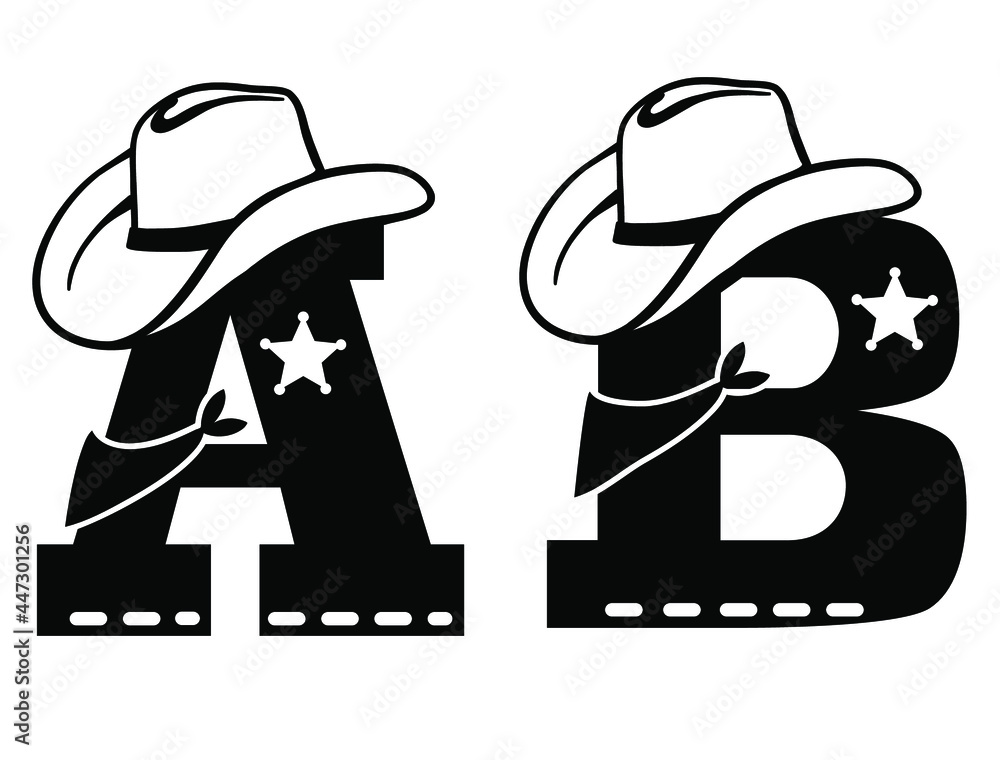 English alphabet. Vector illustration of letter A and B with western ...