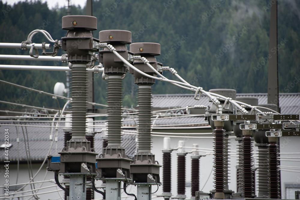 The electric power station transformer, high-voltage equipment object ...