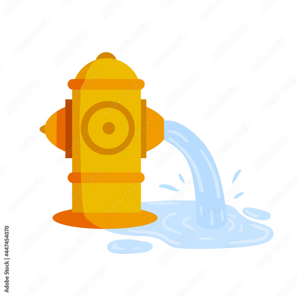 Fire hydrant. Flat cartoon illustration. Yellow icon of fire fighting ...