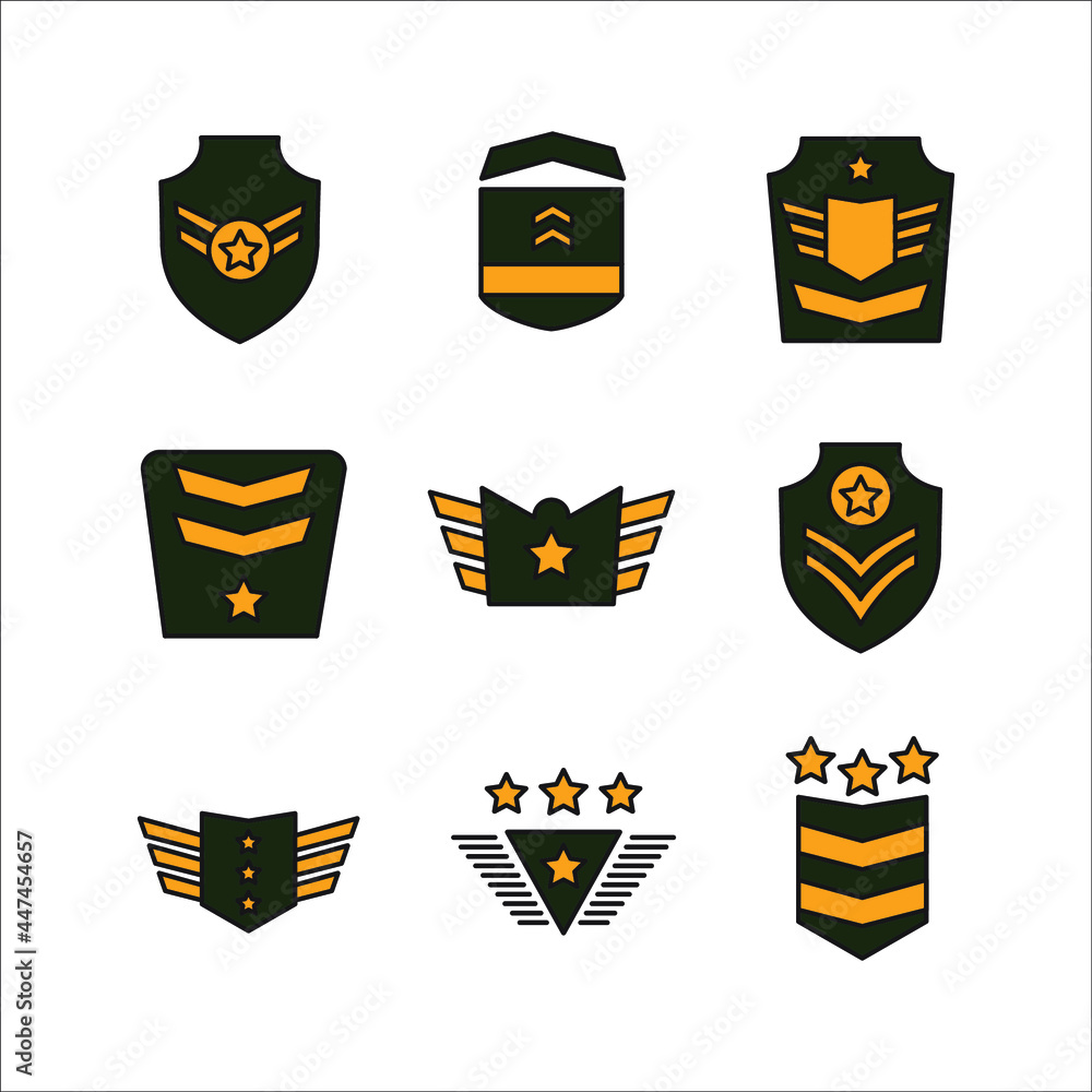 Praca wektorowa bez tantiem: Military Rank Badge Emblem icon set ...