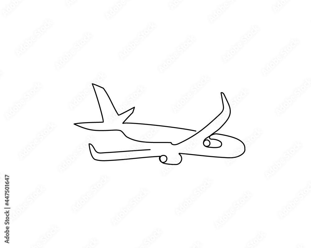 Aircraft continuous line drawing. One line art of flight, jet, airplane ...