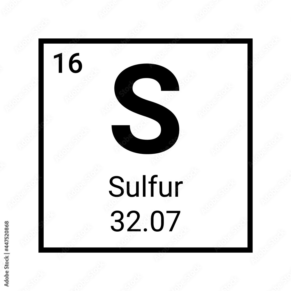 Sulfur atom element periodic table icon. Vector sulfur symbol chemistry ...