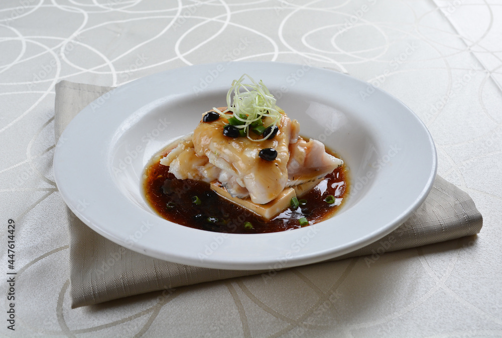 braised grouper fish seafood with tofu in black bean thick soy sauce ...