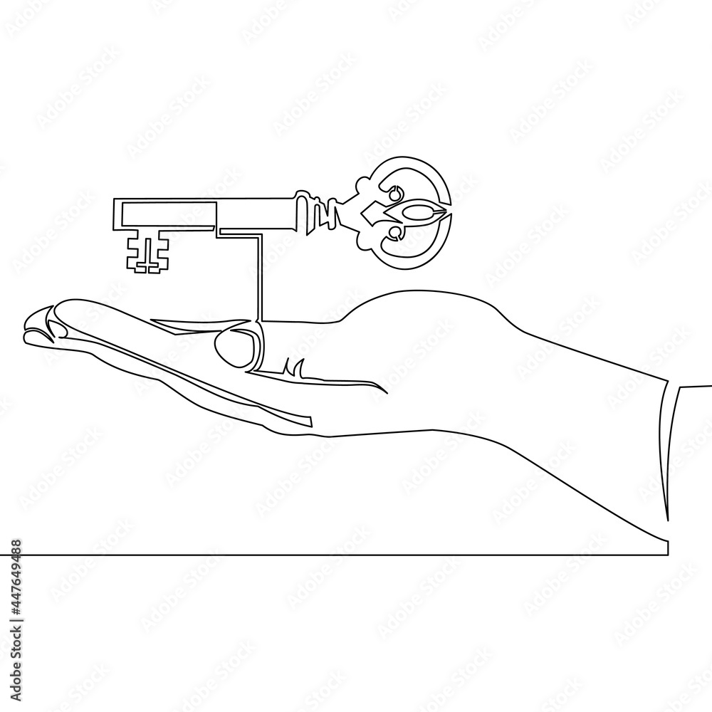 Continuous line drawing hand holding key concept Stock Vector | Adobe Stock