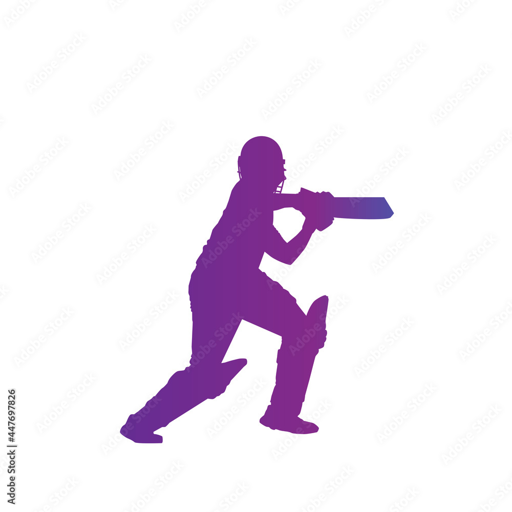 Cricket player batsman in silhouette shadow on white background ...