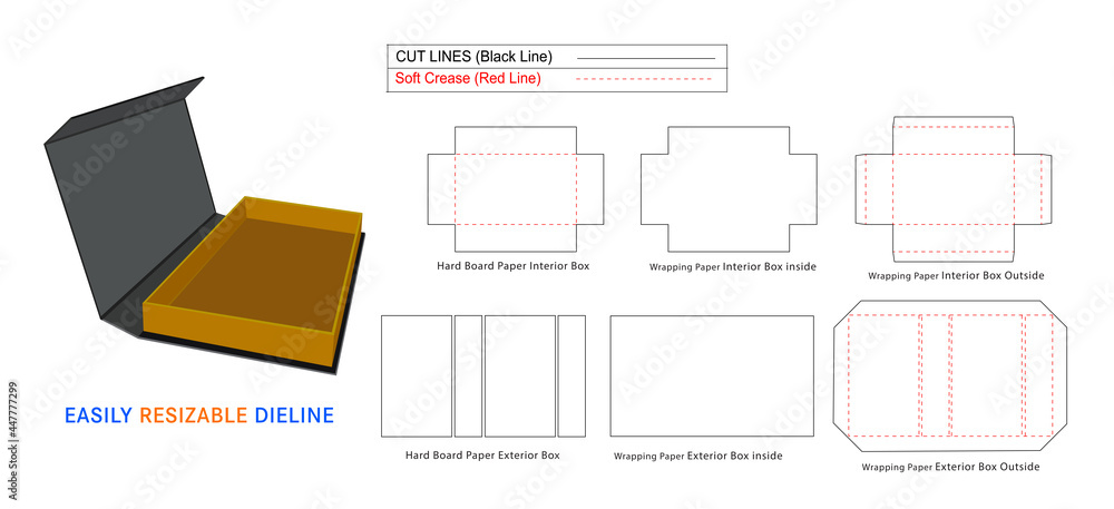 Custom rigid box, Luxury magnetic closer rigid boxes dieline template ...