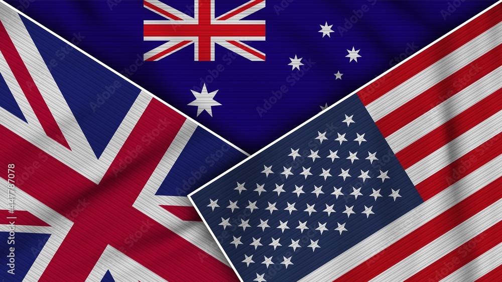 Australia United States of America United Kingdom Flags Together Fabric ...