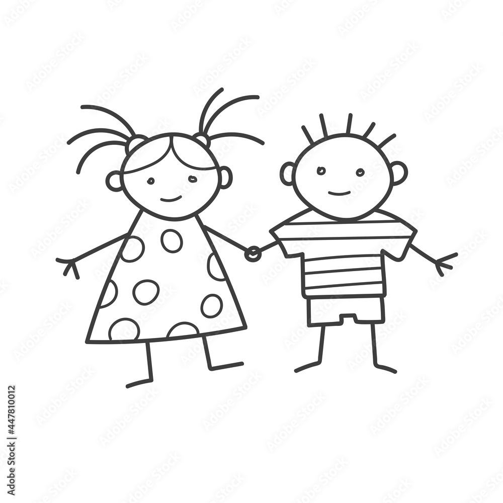 Boy and girl drawing Isolated on white background. Coloring book ...