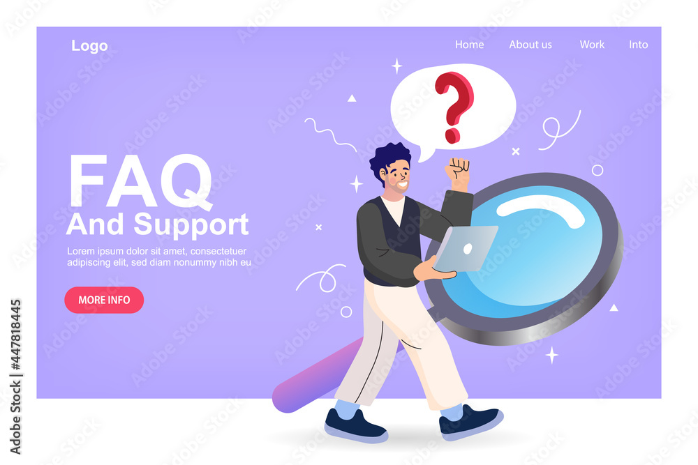 Business search topic web template with header. Man with magnifying ... Business search topic web template with header. Man with magnifying ...