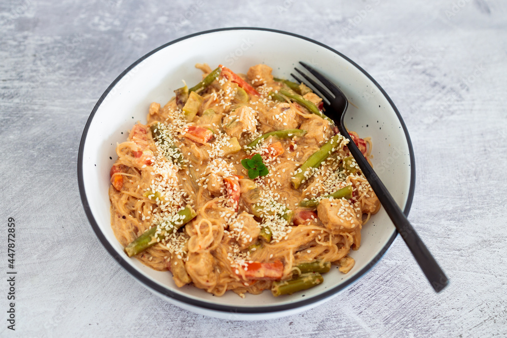 vegan thai stiry fry with peanut lime sauce and vermicelli noodles ...