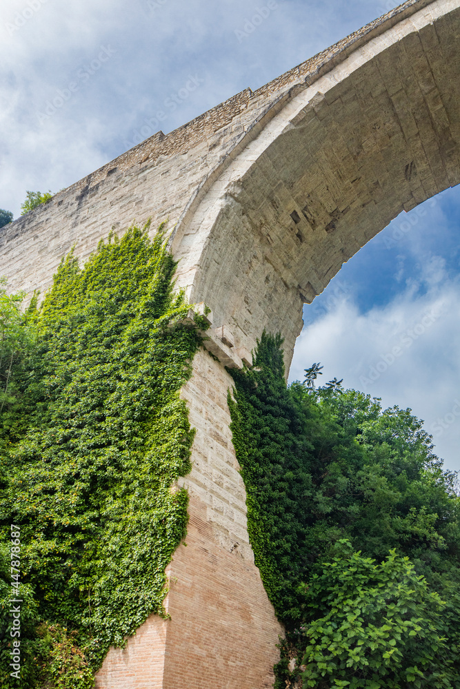 The ruins of the Roman arch bridge of Augustus, in Narni, Terni, Umbria ...