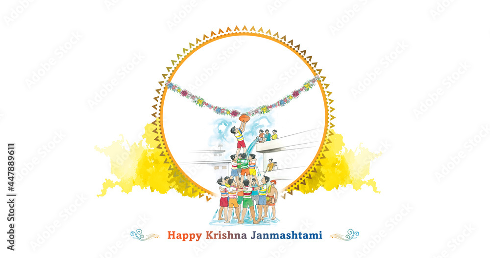 Krishna Janmashtami festival background concept and dahi handi breaking ...