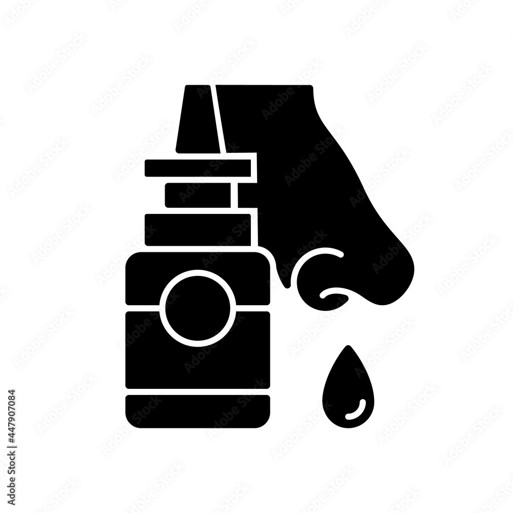 Nasal spray black glyph icon. Relieve nasal discomfort. Cold relief ...