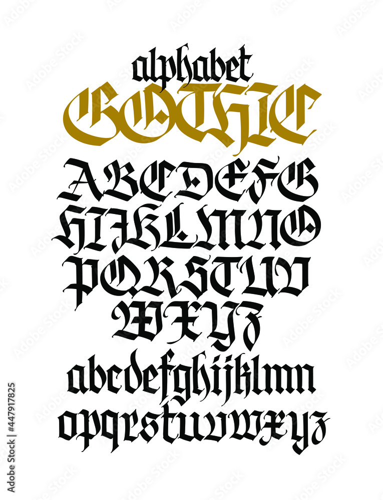 Complete Gothic alphabet. Vector. Uppercase and lowercase letters on a ...