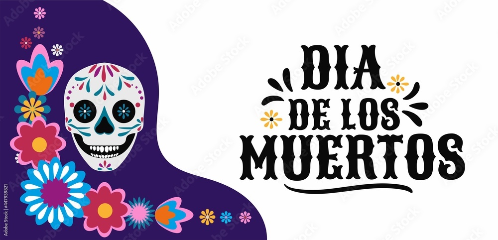 Day of the dead colorful design template with skulls and flowers in ...
