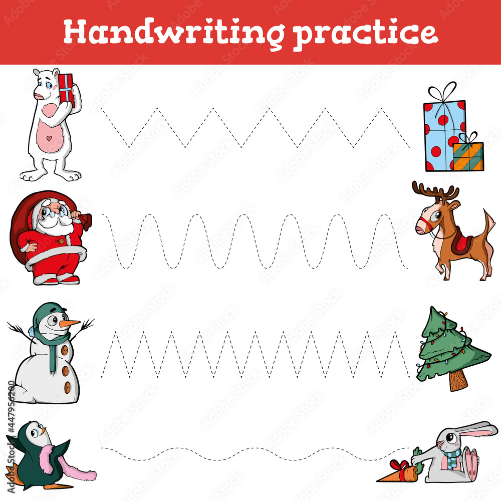 Handwriting practice sheet. Educational children game, restore the ...
