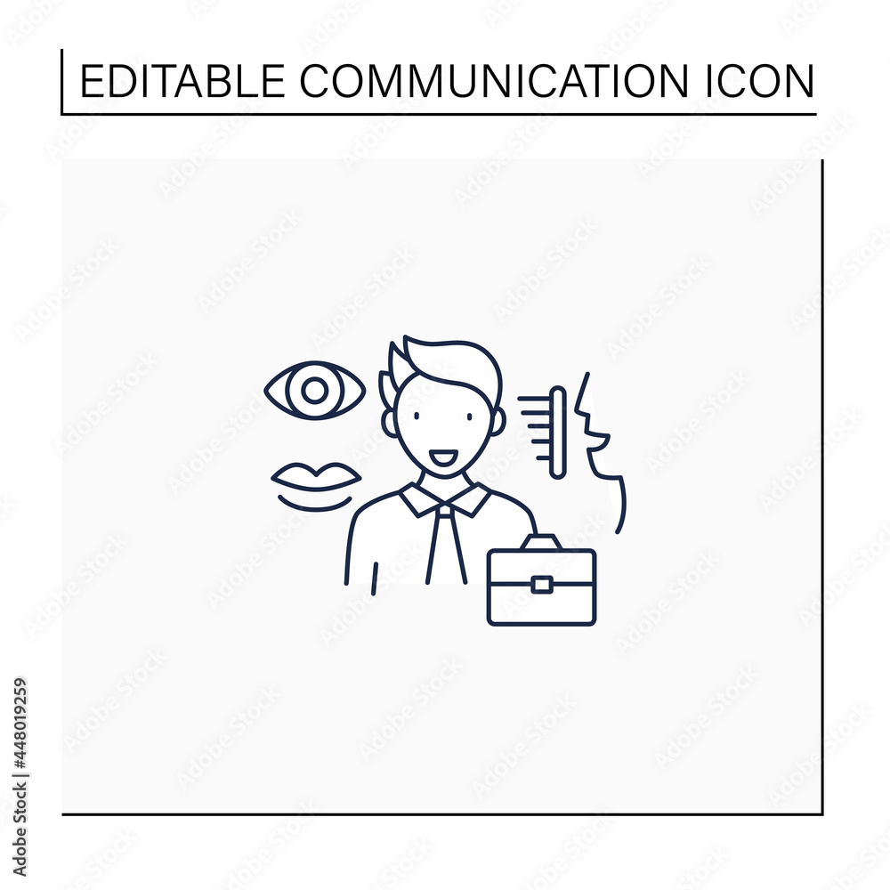 Non verbal communication line icon. Communicate using gestures, facial ...
