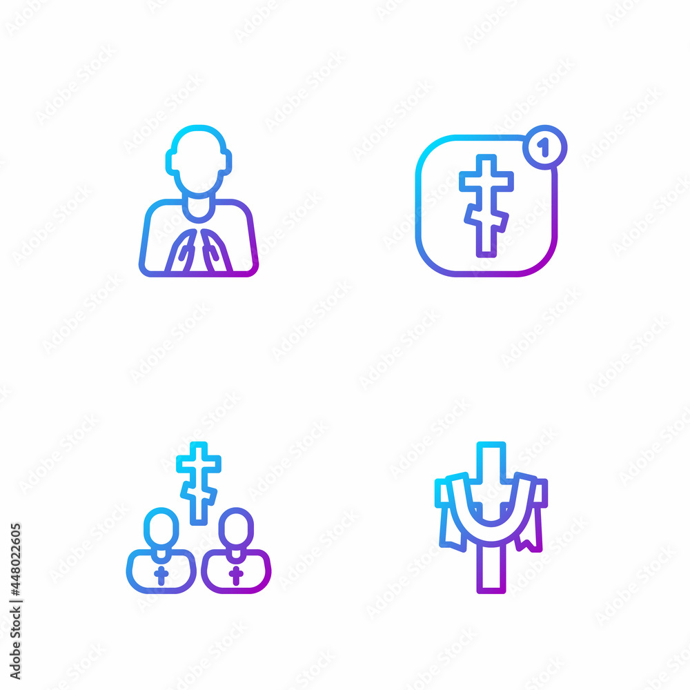 Set line Christian cross, Priest, Hands in praying position and Online ...