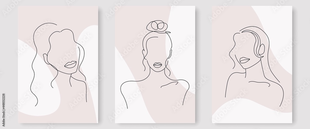 Vetor Collection of Abstract Minimalist Line Art Prints with Woman Face ...