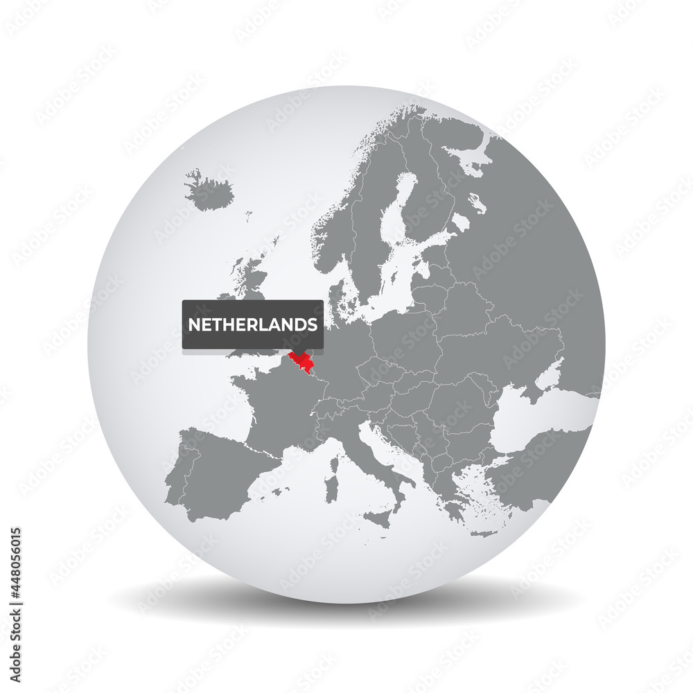 World globe map with the identication of Netherlands. Map of ...