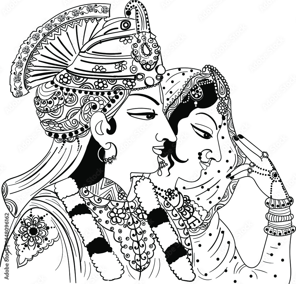 indian traditional art hand drawing of bride and g | WallsHeaven | Jayesh