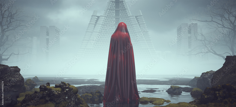 Futuristic Sci Fi Evil Red Spirit Ghost Woman Figure Looking Over Its ...