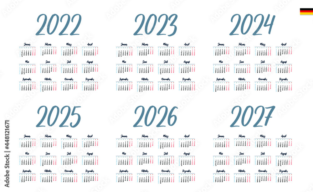 German Calendar for 2022, 2023, 2024, 2025, 2026, 2027. Week starts on ...