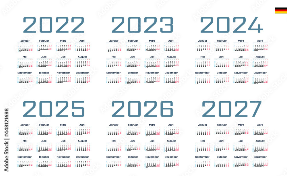 German Calendar for 2022, 2023, 2024, 2025, 2026, 2027. Week starts on ...