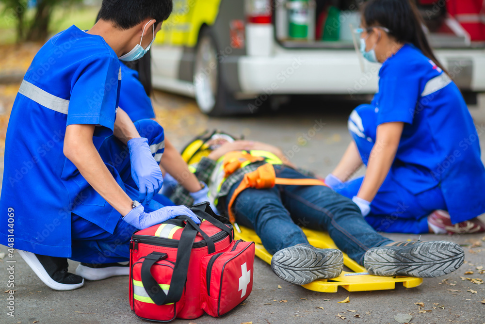 Emergency accident patient Suffered on head lying on stretcher. First ...