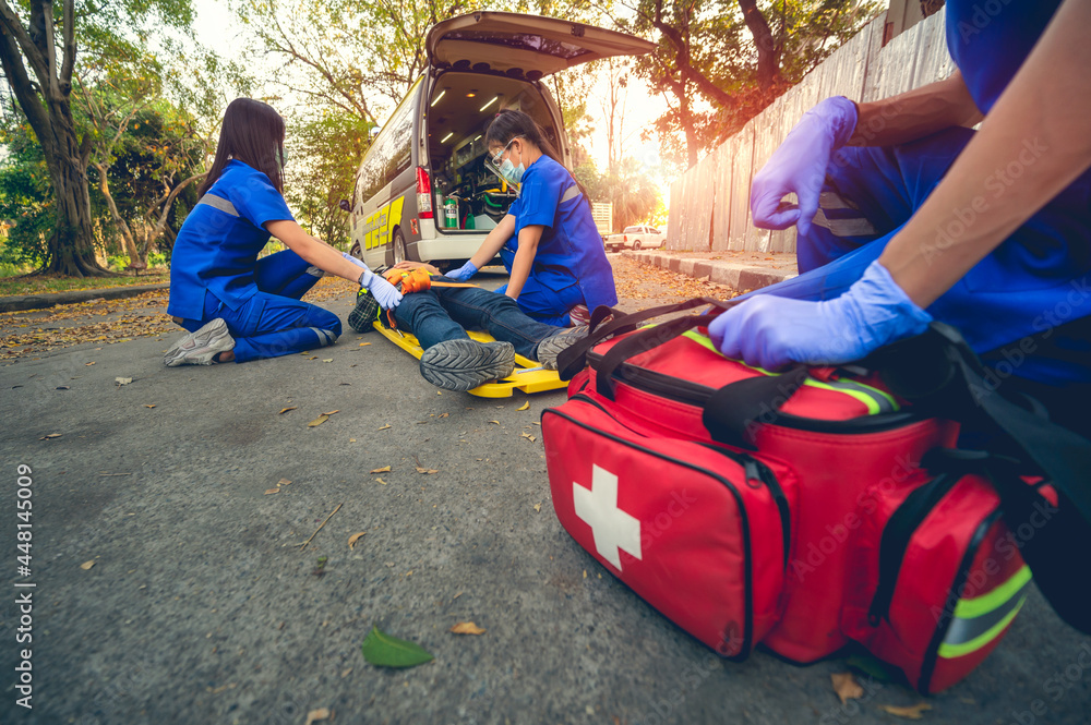 Emergency accident patient Suffered on head lying on stretcher. First ...