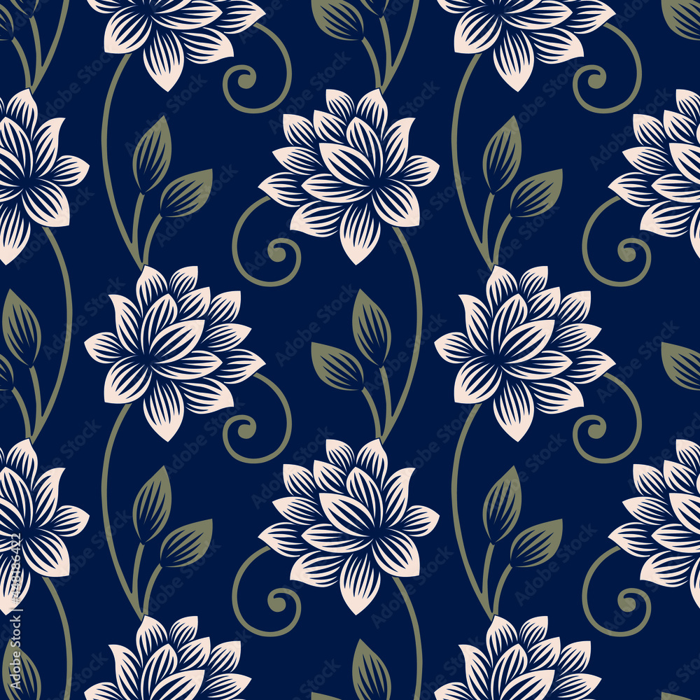 Seamless vector lotus flower pattern design Stock Vector | Adobe Stock