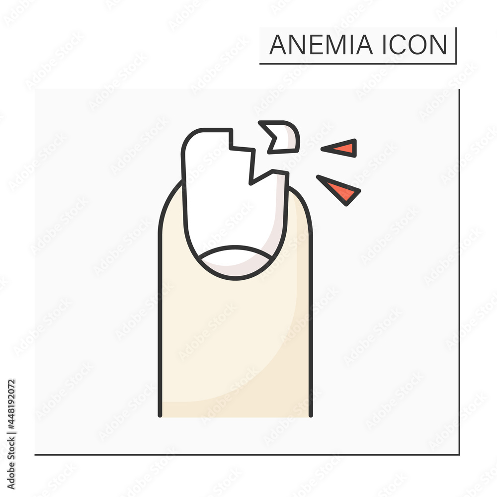 Anemia color icon. Disease symptoms. Brittle nails.Iron deficiency ...