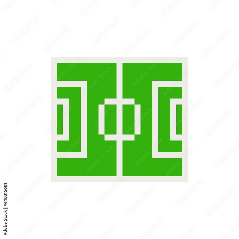 Football field pixel art icon or soccer field isolated vector ...