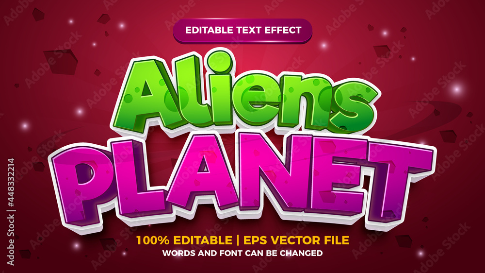 Editable text effect - aliens planet cartoon style 3d template Stock ...