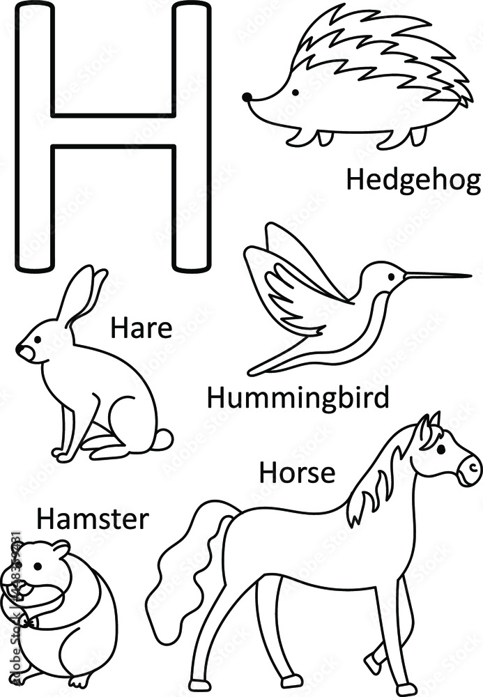 H animals names, Alphabet coloring for kids, Alphabet animals coloring ...