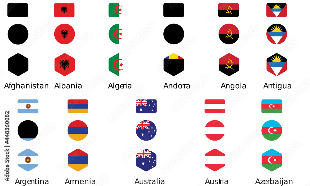 Countries Flags multiforms Letter A Stock Vector | Adobe Stock
