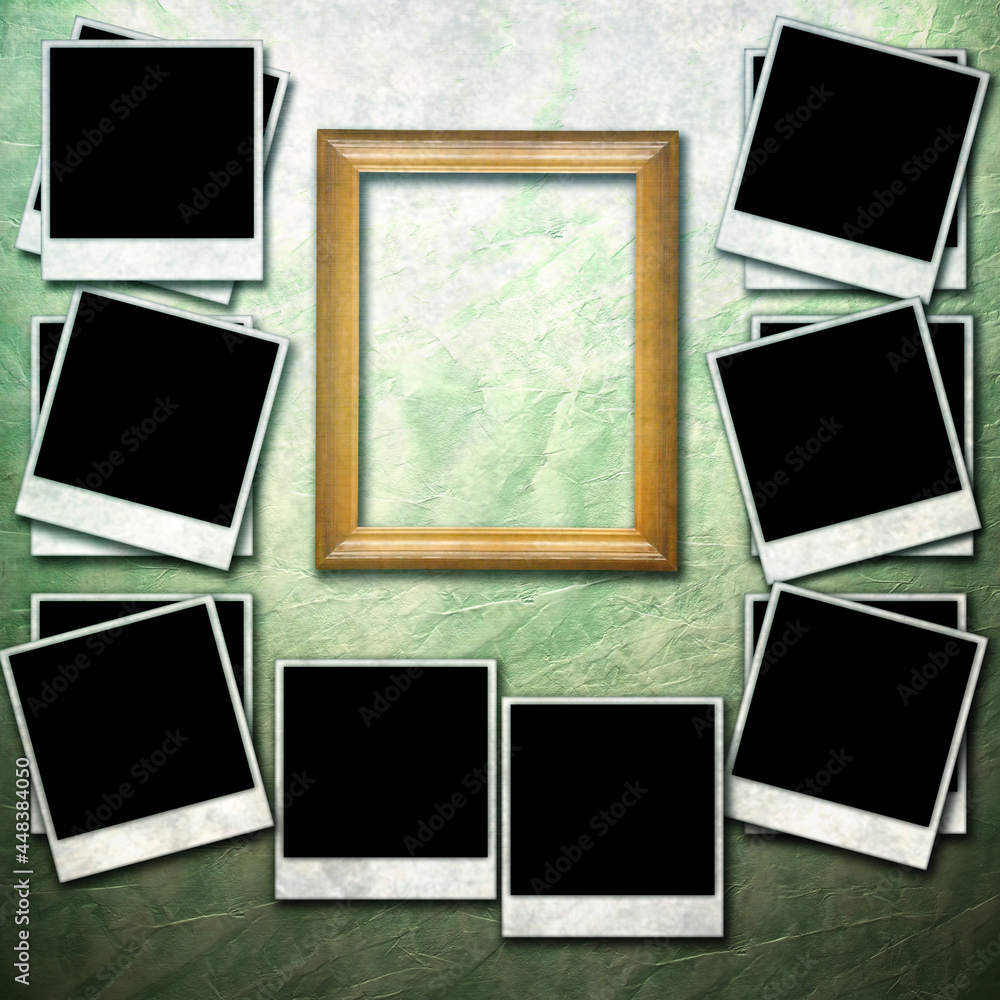 Aged foto sheets. Empty background with old frame on paper texture ...
