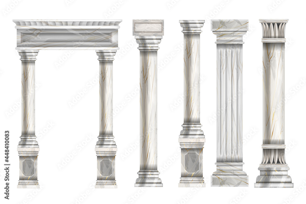 Roman stone column set, vector marble Greek pillar collection, ancient ...