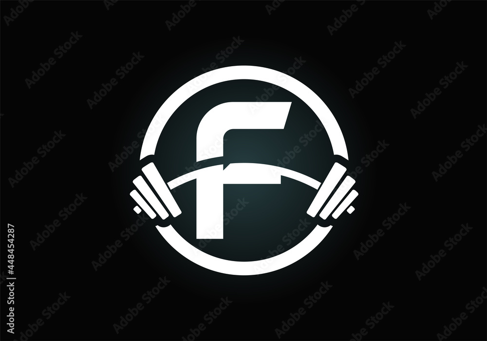 Initial F monogram alphabet with a barbell. Lifting vector logo design ...