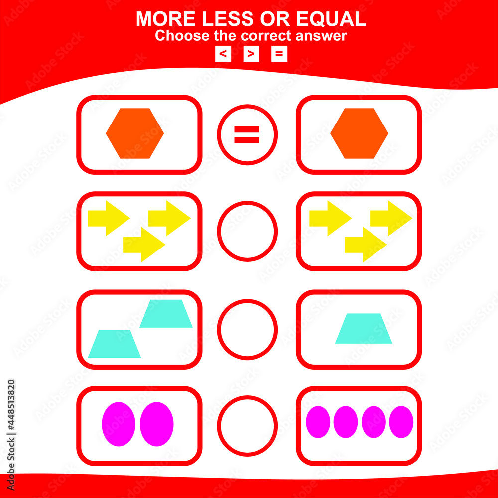 Math educational game for children. Choose more, less or equal game ...