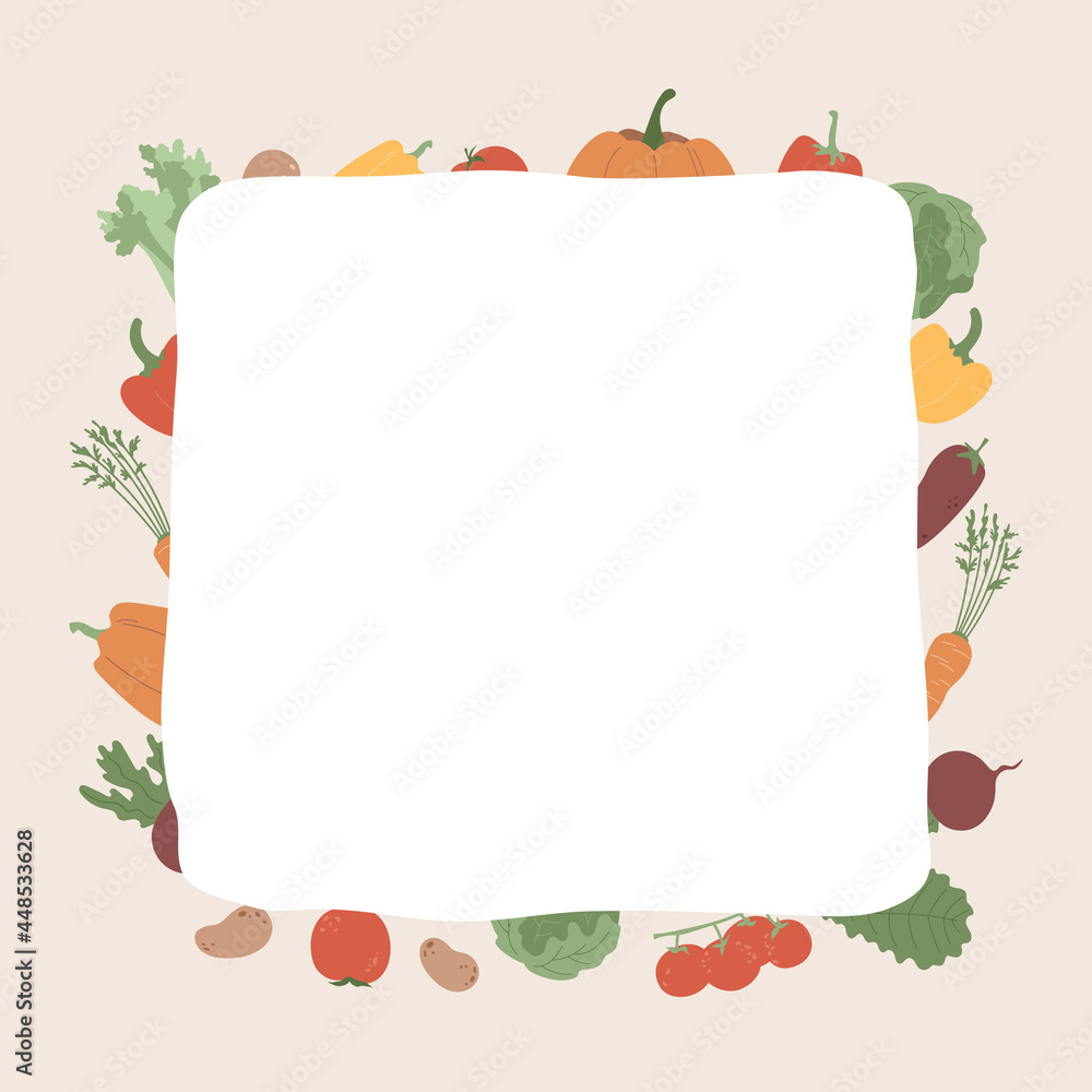 Vegetables and blank white shape. Illustration with copy space and farm ...