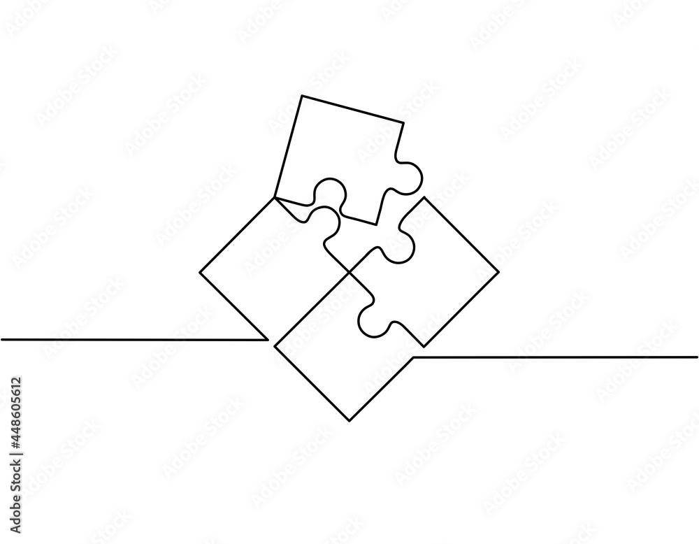 Continuous line drawing of puzzle, pieces problem solving business ...