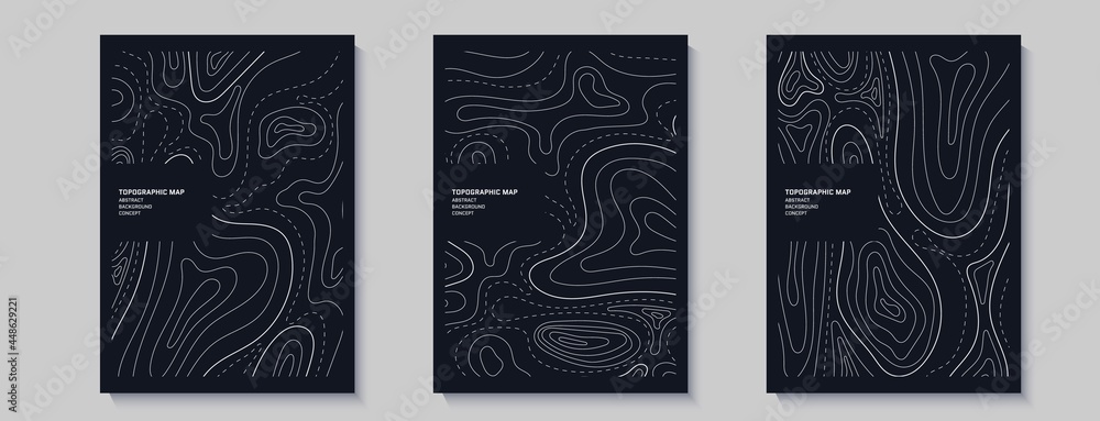 Set of topography flyers. Outline cartography landscape. Collection of ...