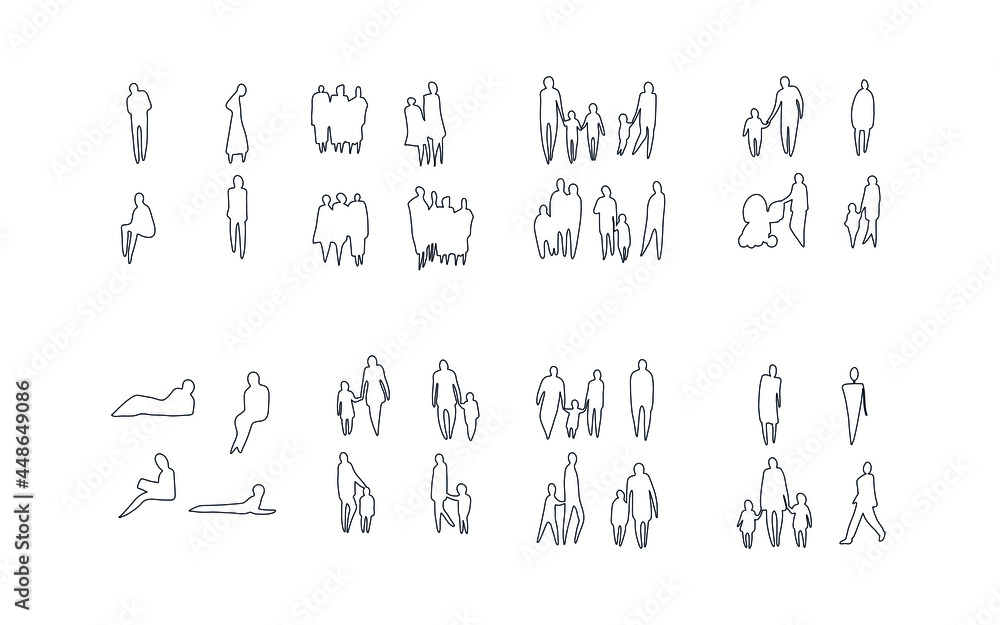 Vector illustration, Outline silhouettes of people, Contour drawing ...