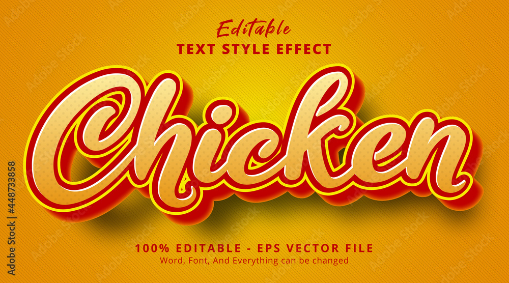 Chicken text on orange gradient style effect, editable text effect ...