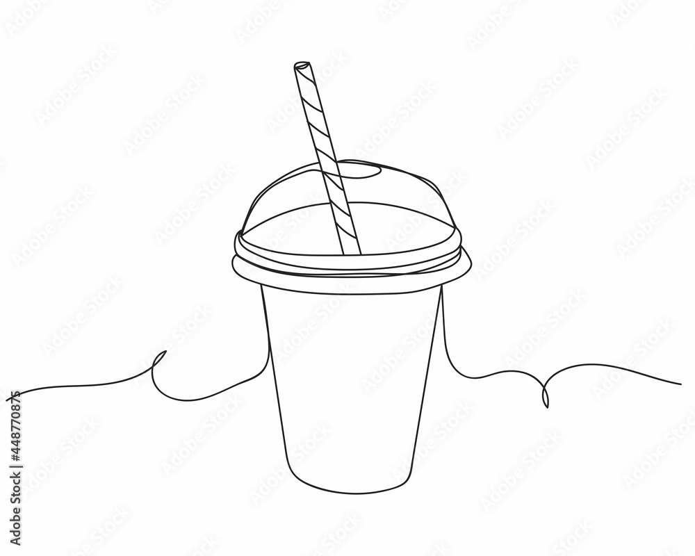 Continuous one line drawing of milkshake in takeaway cup in silhouette ...