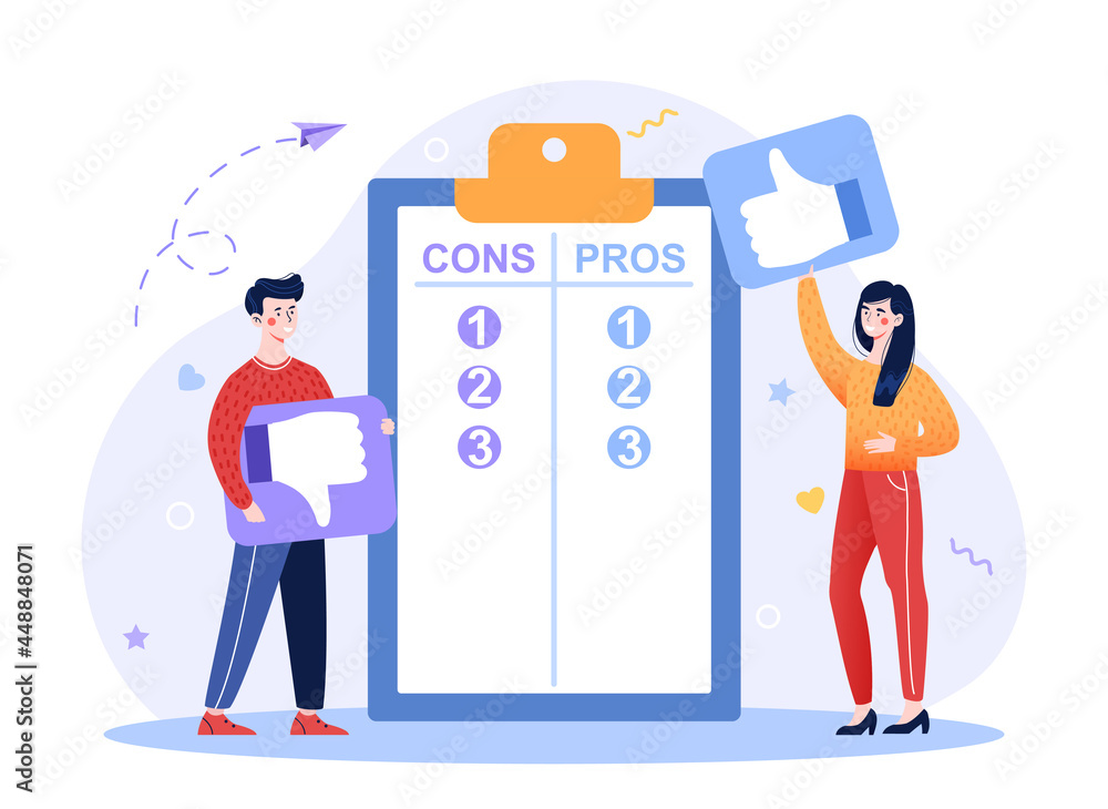 Pros and cons concept. Choice between positive and negative arguments ...